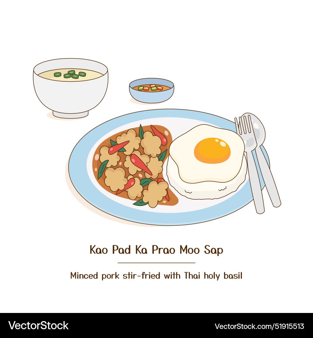 Thai pad kaprao dish 2 Royalty Free Vector Image