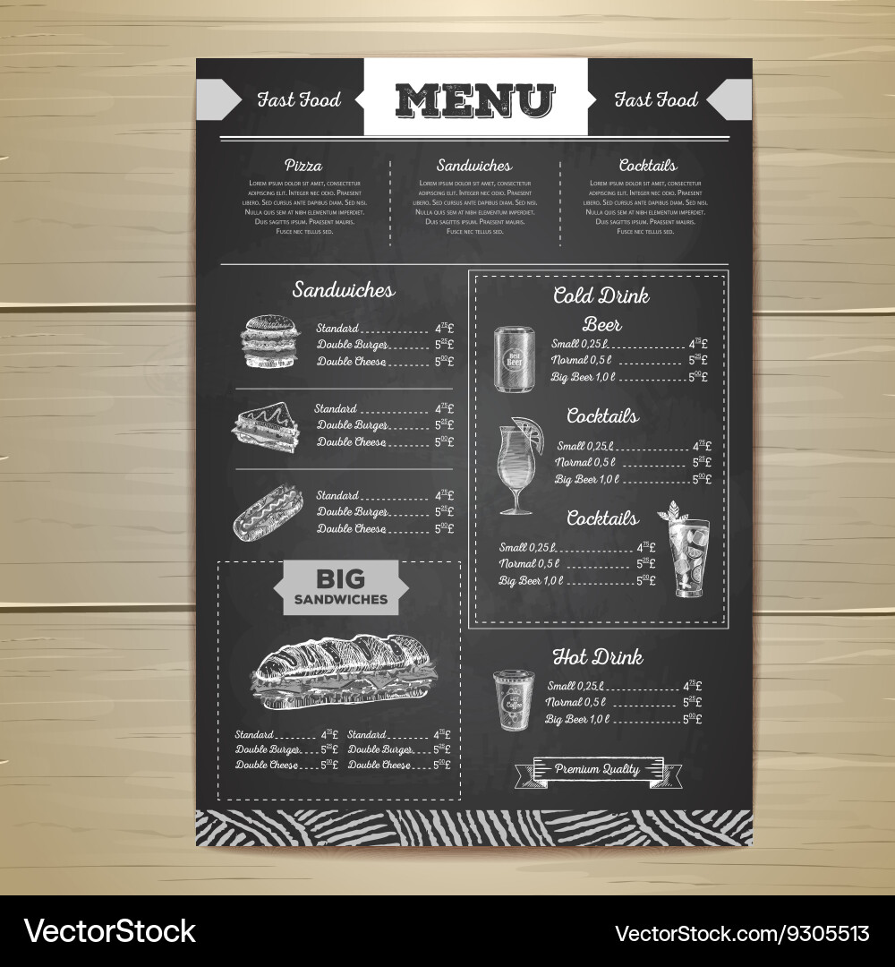Vintage chalk drawing fast food menu design Vector Image