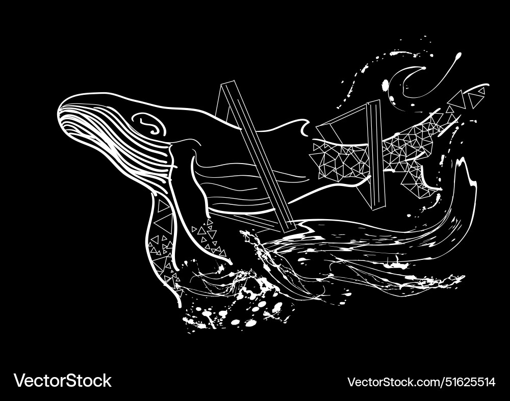 Abstract white whale on black Royalty Free Vector Image