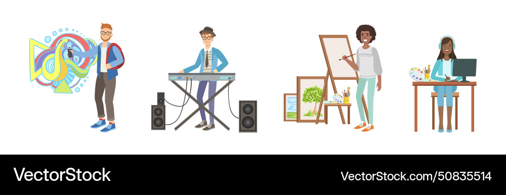 Artist and creative people character at working Vector Image