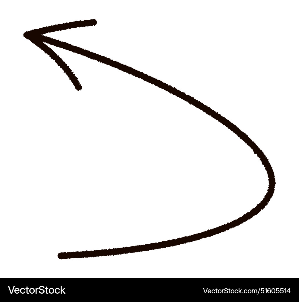 Hand-drawn curved arrow pointing up-left Vector Image