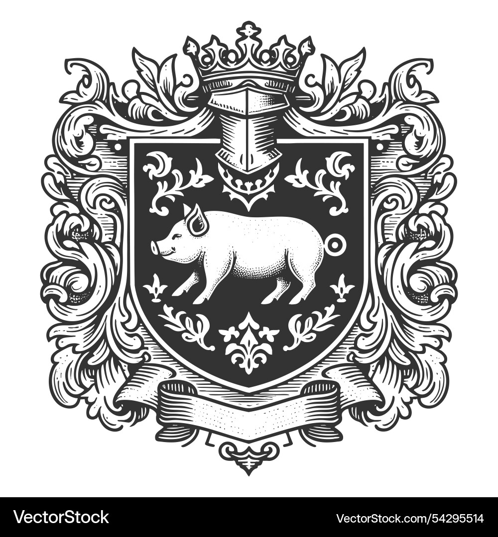 Medieval boar crest knight helmet swords Vector Image