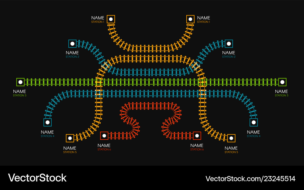 Railroad tracks railway station train diagram Vector Image