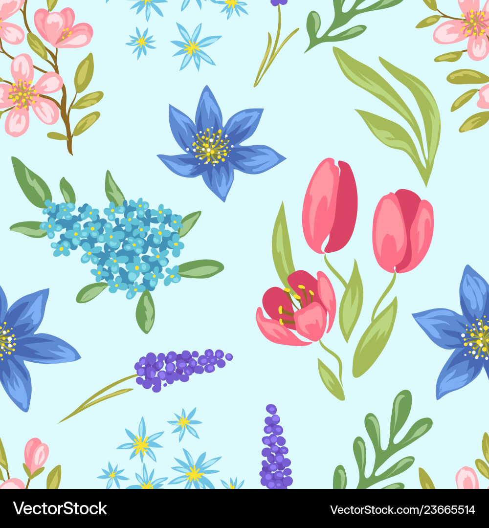 Seamless pattern with spring flowers Royalty Free Vector