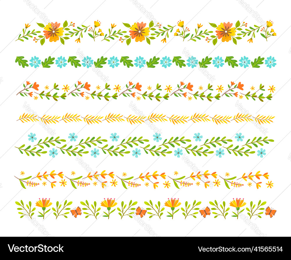 Seasonal floral text divider collection Royalty Free Vector