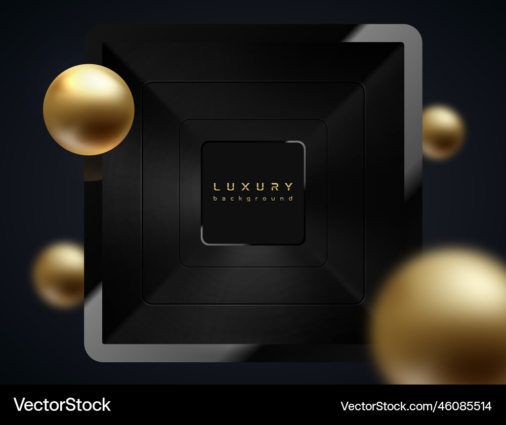 Square glossy luxury black line frame gold sphere Vector Image