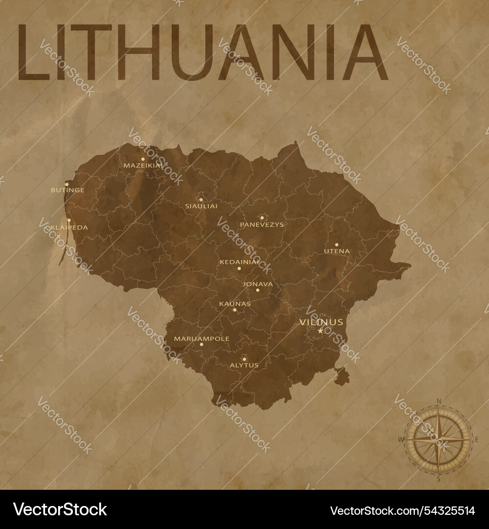 Vintage lithuania map with regions borders Vector Image