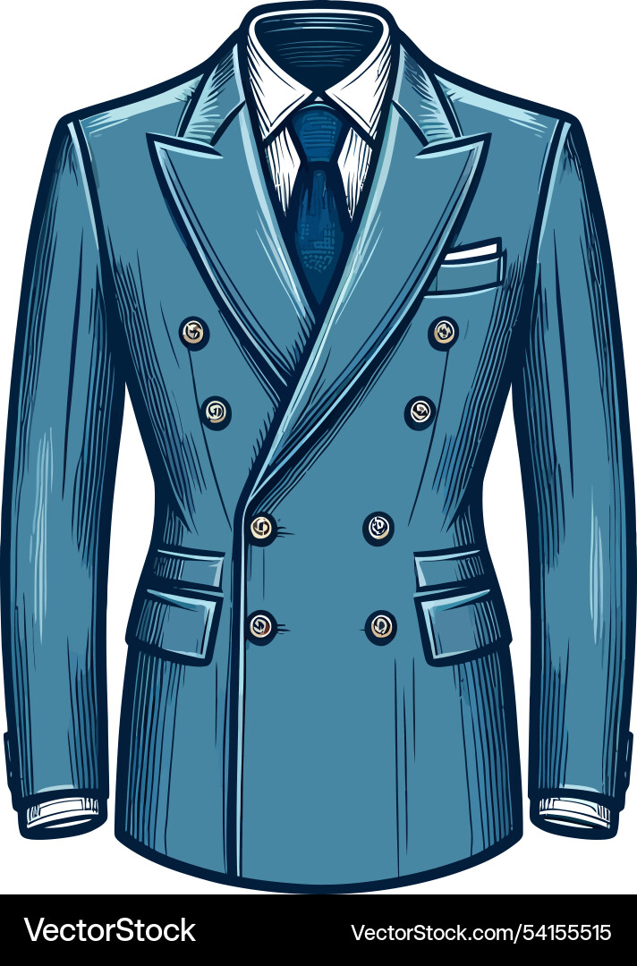 Bule color double-breasted suit jacket template Vector Image