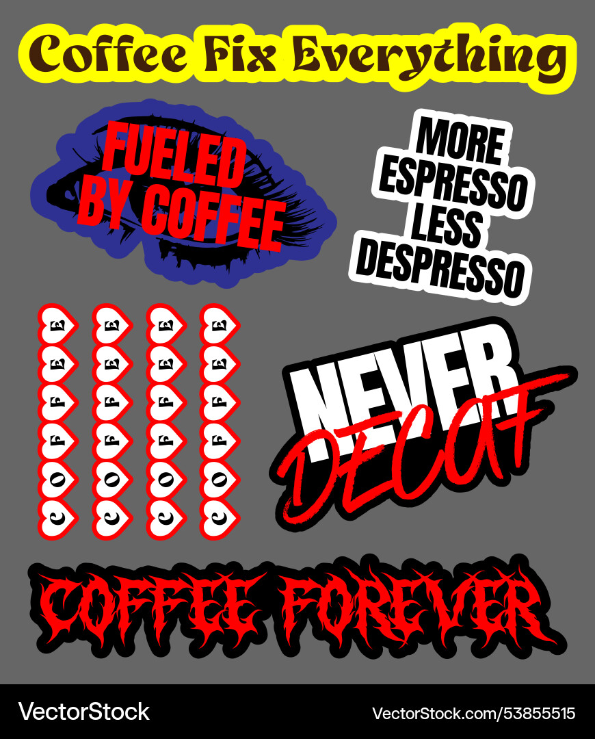 Coffee sticker set barista pin addict Royalty Free Vector