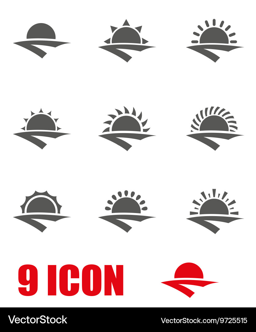 Grey sunrise icon set Royalty Free Vector Image