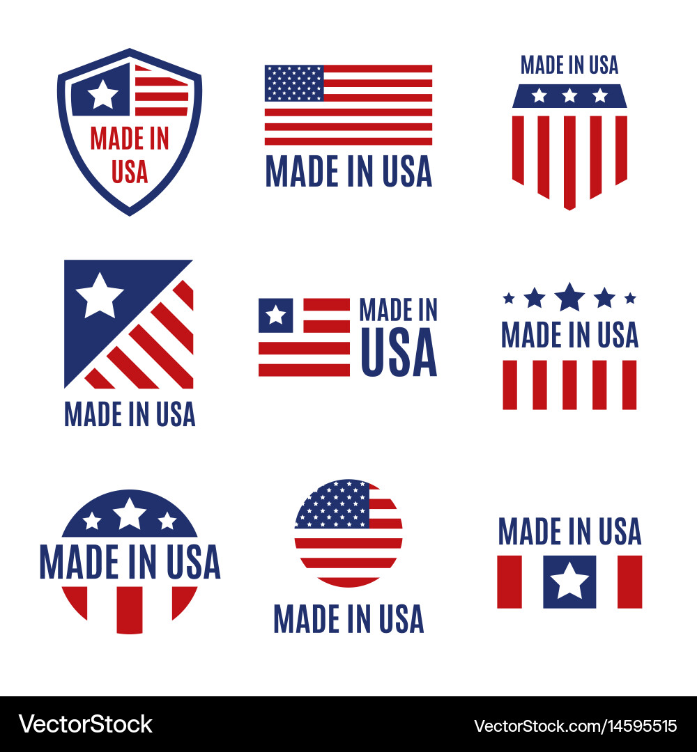 Made in USA Labels & Badges Set Royalty Free Vector