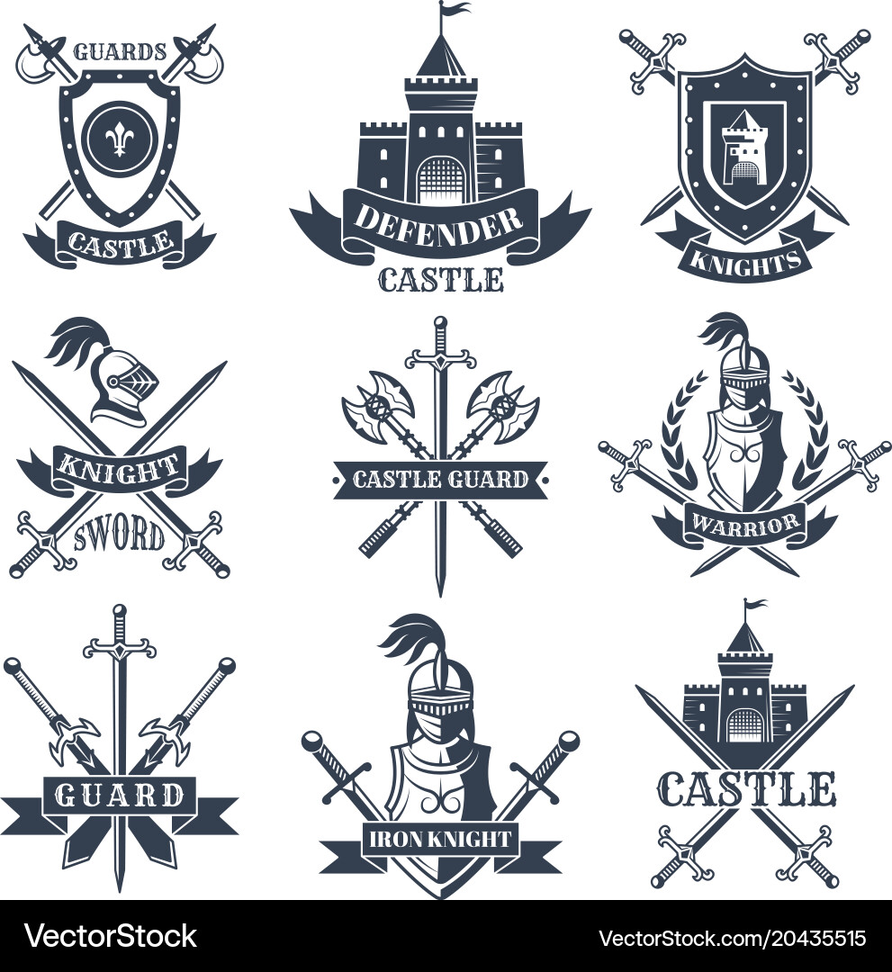 Medieval Knight Badges & Shields Royalty Free Vector