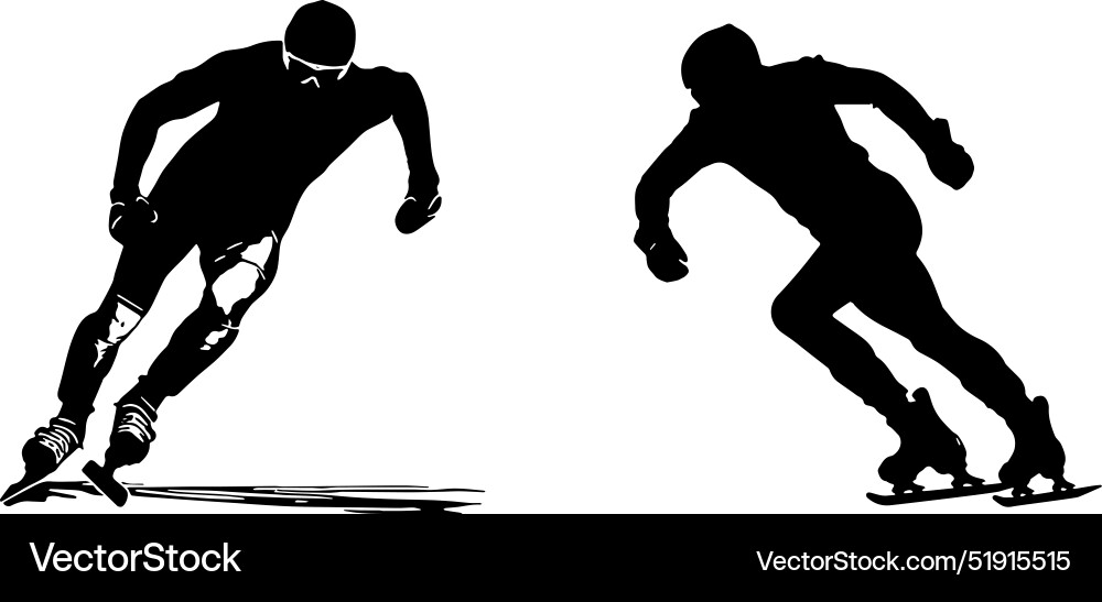 Silhouette of two speed skaters Royalty Free Vector Image
