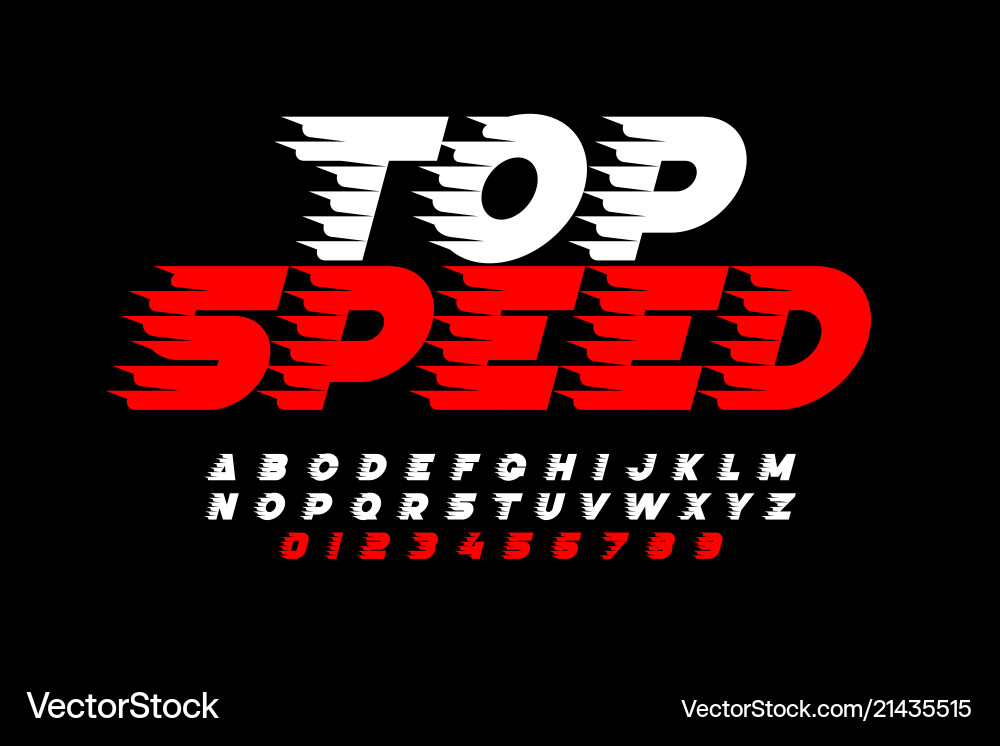 Top speed style font alphabet and numbers Vector Image