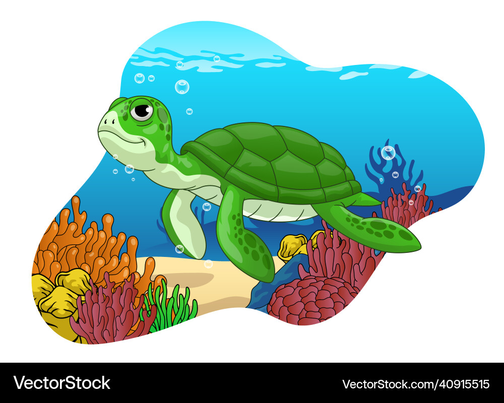 Turtle in cute cartoon style swimming Royalty Free Vector