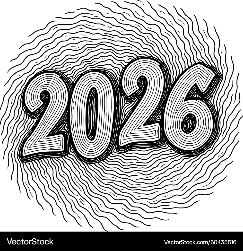 2026 numbers with concentric wavy lines Royalty Free Vector