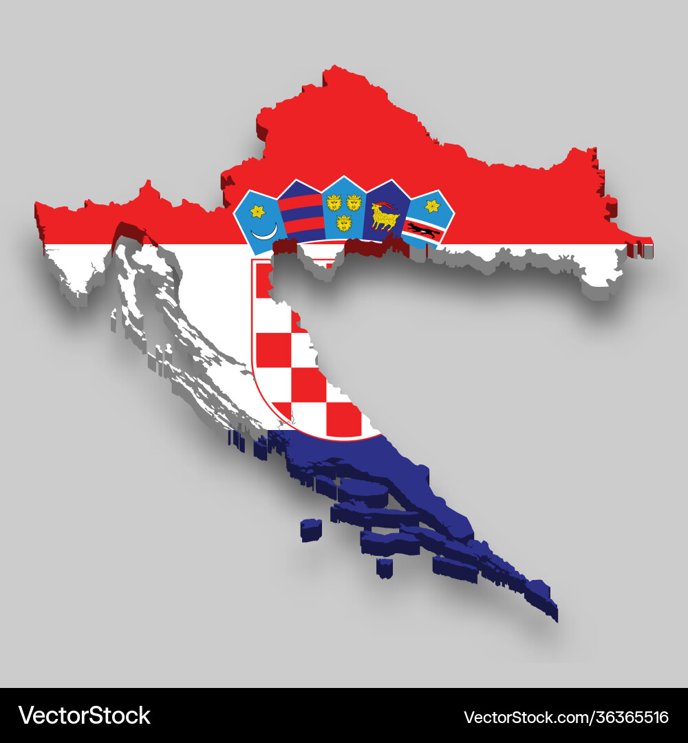 3d isometric map croatia with national flag Vector Image