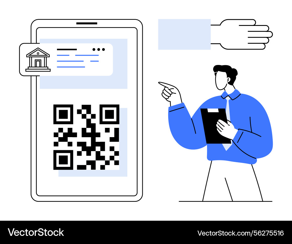 Businessman presenting qr code payment solution Vector Image