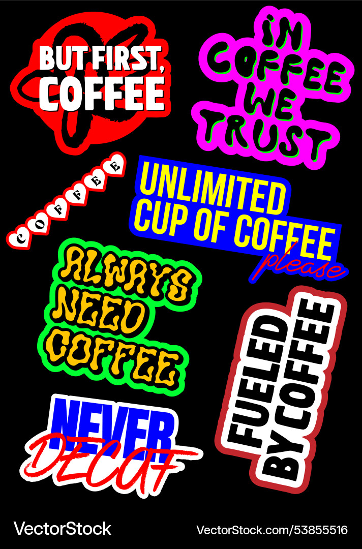 Coffee sticker set barista pin addict Royalty Free Vector