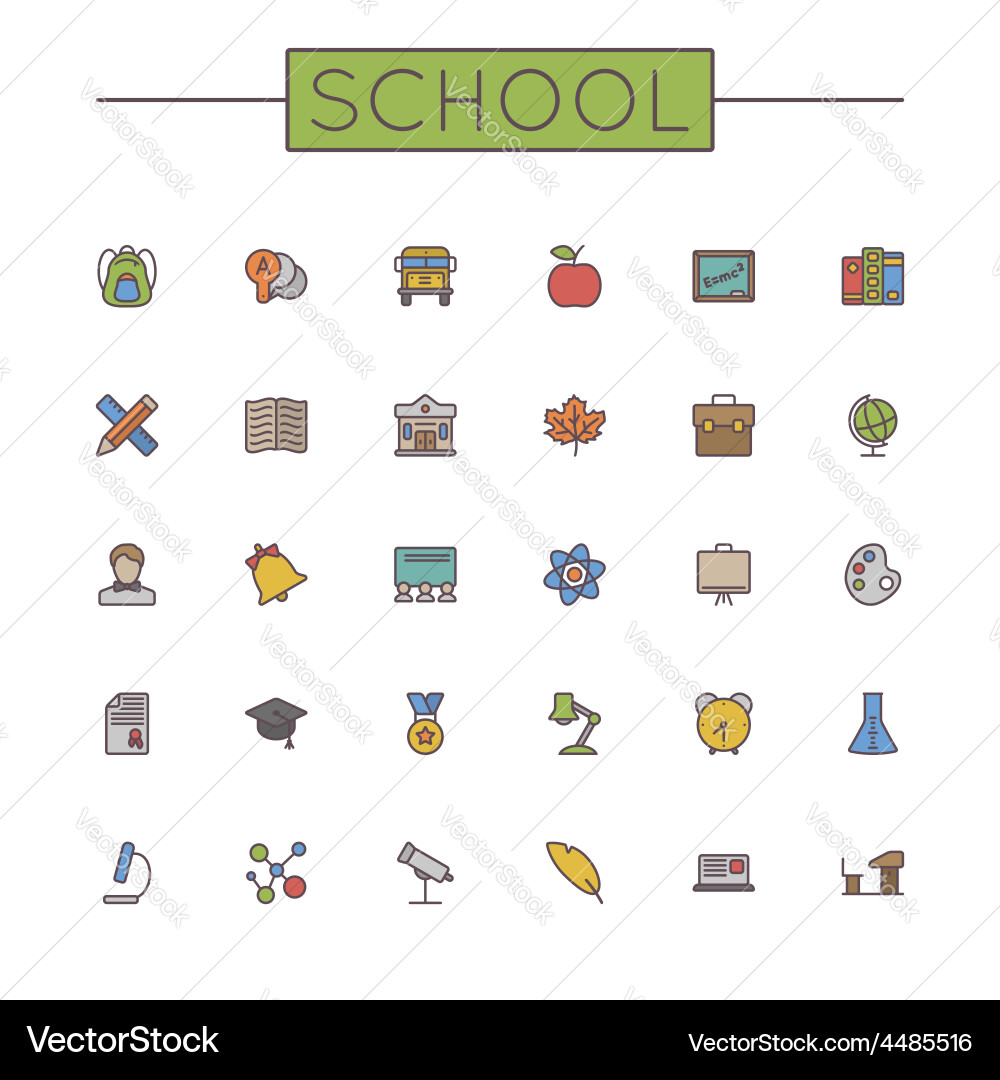Colored school line icons Royalty Free Vector Image
