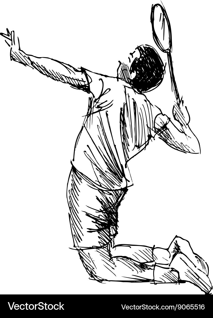 Hand sketch badminton player Royalty Free Vector Image