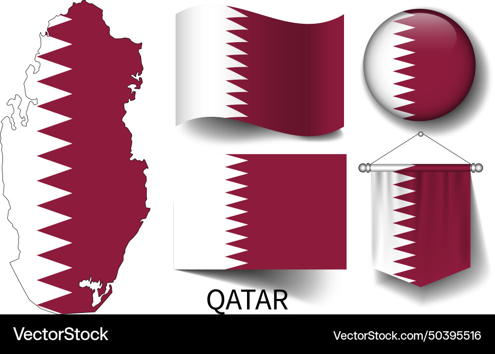 Map of qatar and the various flags Royalty Free Vector Image