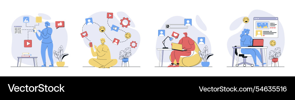 Social network concept set in flat design for web Vector Image