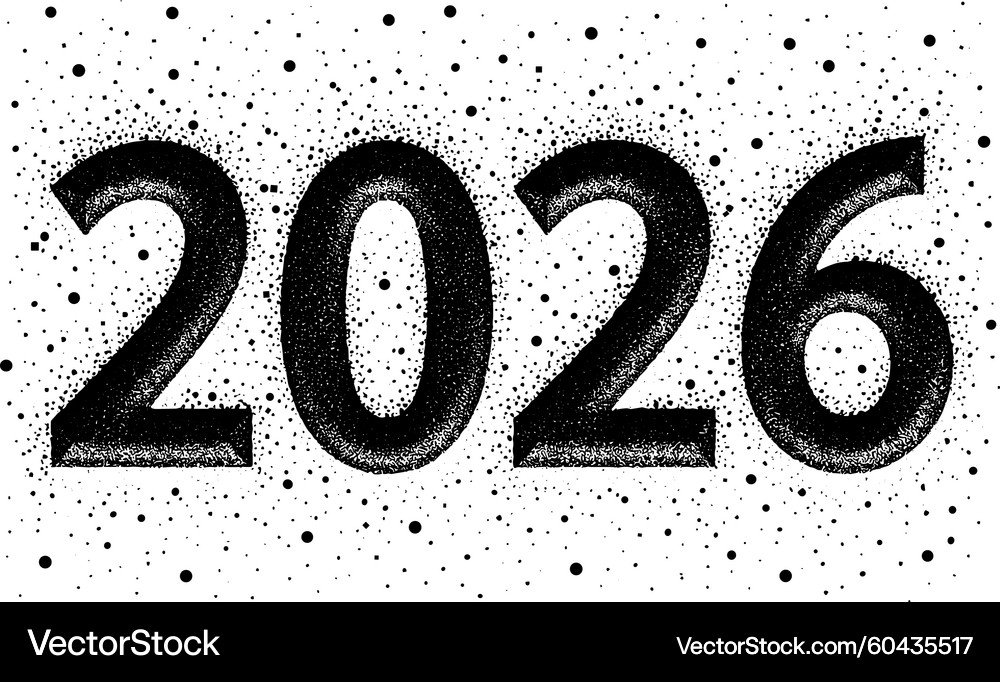 2026 numbers with stippled texture and scattered Vector Image