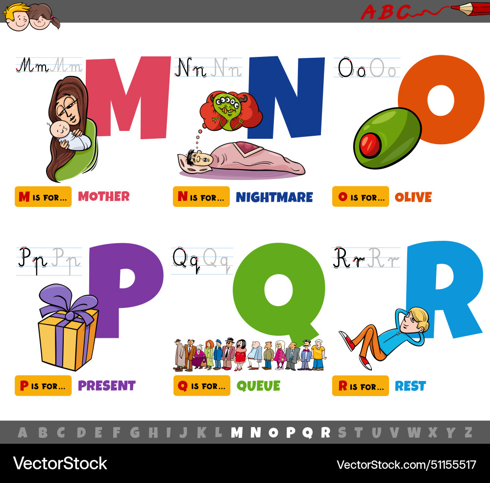 Educational cartoon alphabet letters for children Vector Image