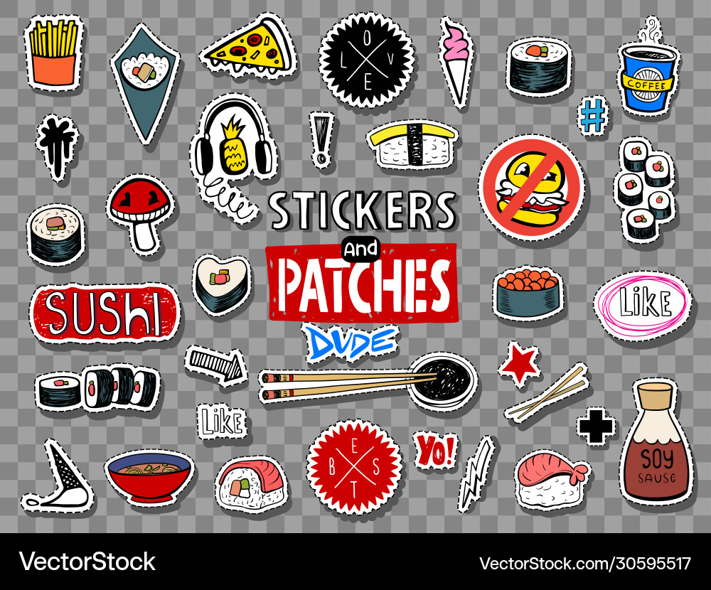 Popular food stickers collection Royalty Free Vector Image