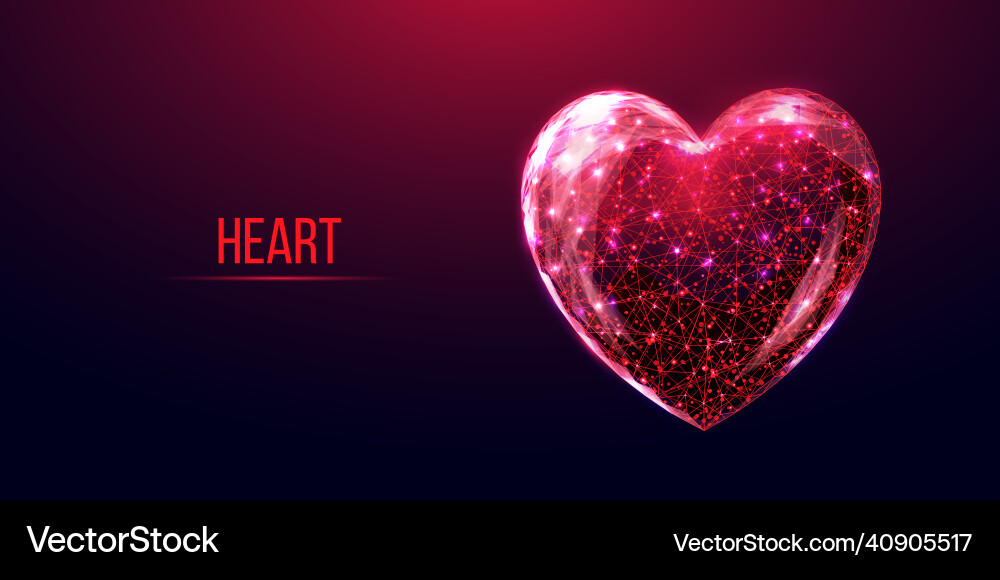 Red hear wireframe low poly style abstract modern Vector Image