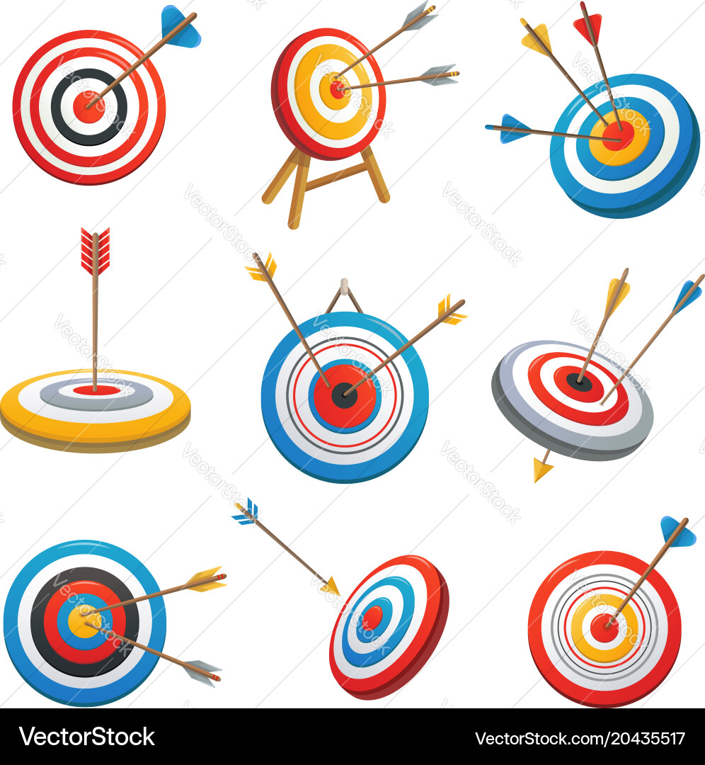 Target with arrow icons set cartoon style Vector Image