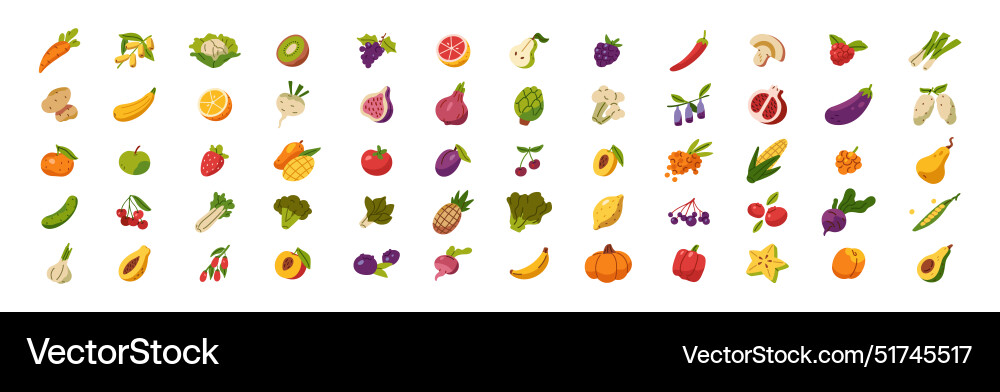 Various farm vegetables and tropical fruit icons Vector Image