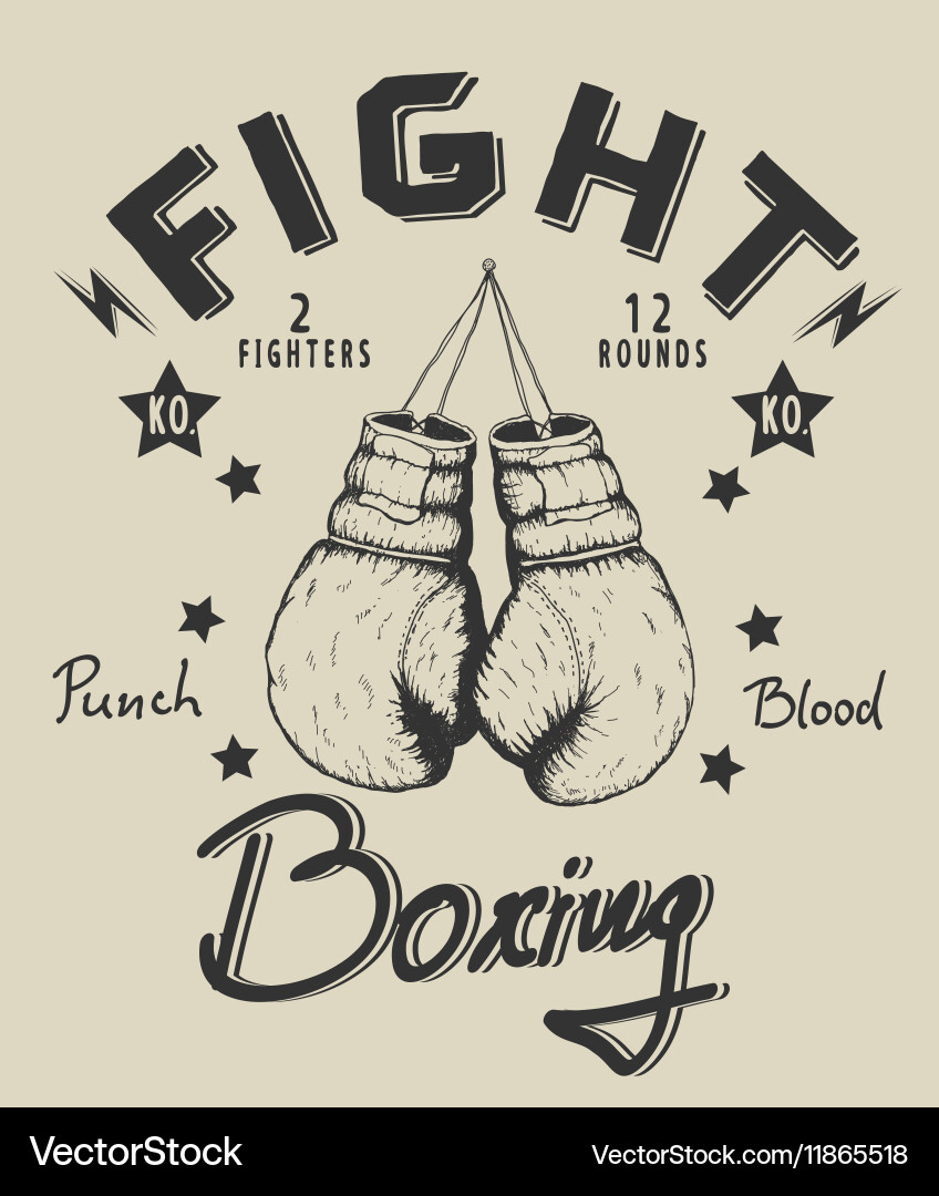 Retro monochrome label with boxing gloves Vector Image