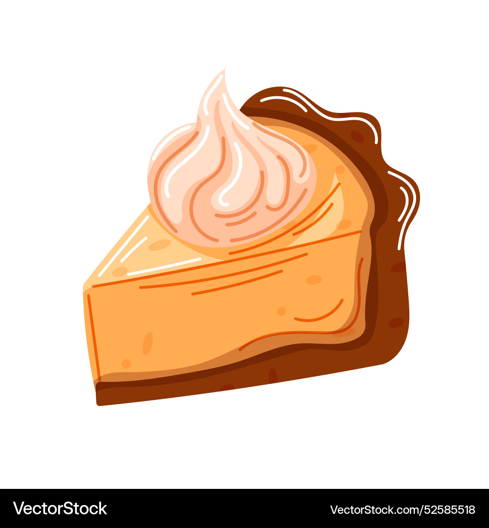 Slice of pumpkin pie with a whipped cream on top Vector Image