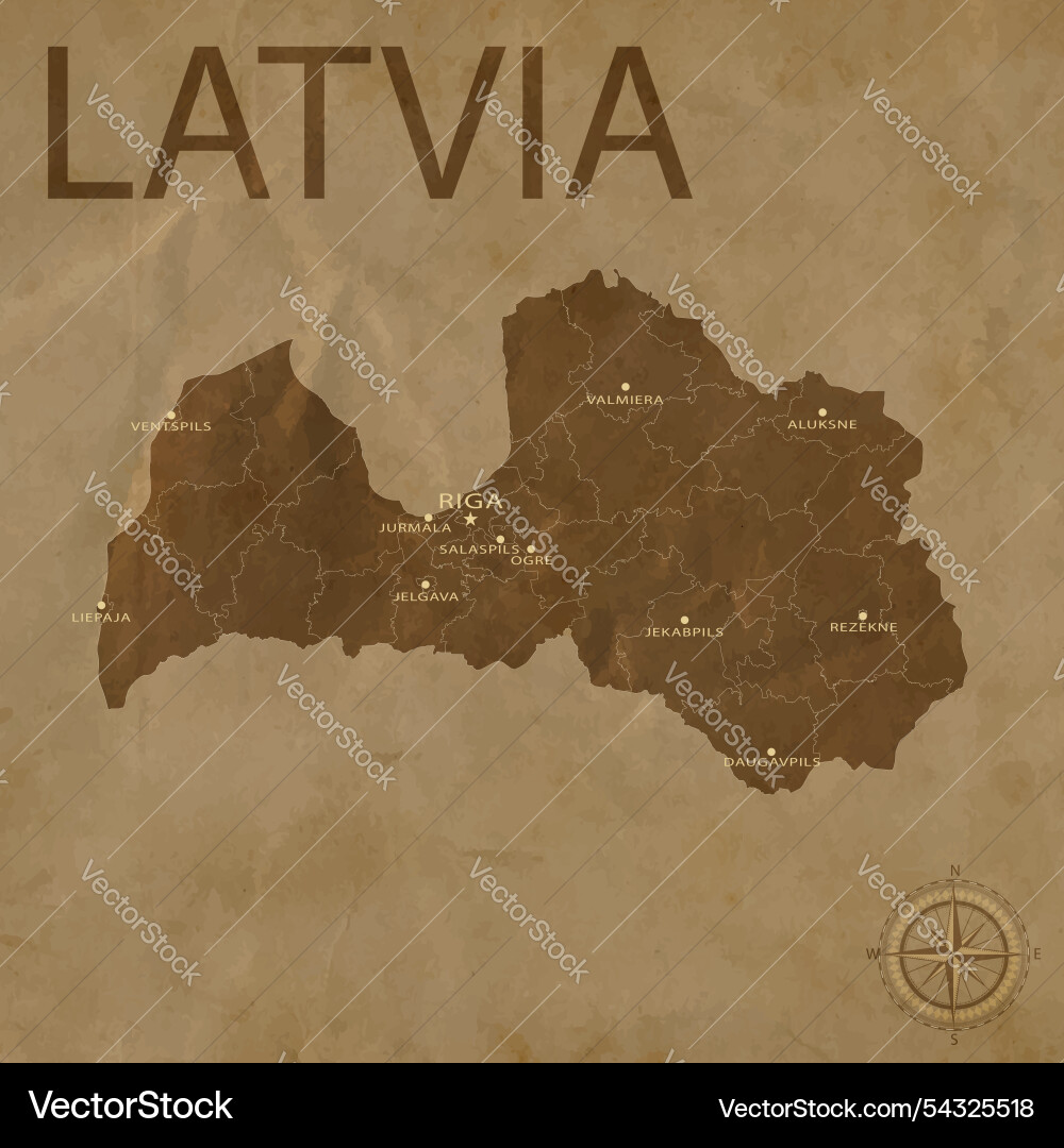 Vintage latvia map with regions borders and major Vector Image