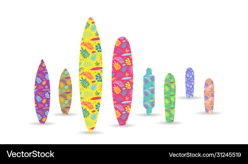 Bright print on a surfboard and skateboard Vector Image