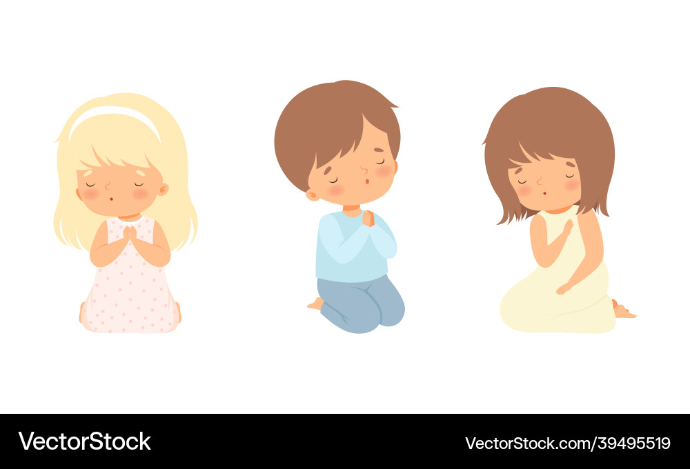 Little kid kneeling and praying with folded hands Vector Image