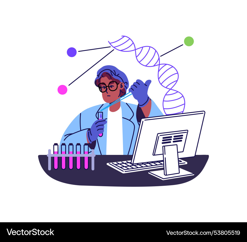 Medical worker in uniform analysis dna spiral Vector Image