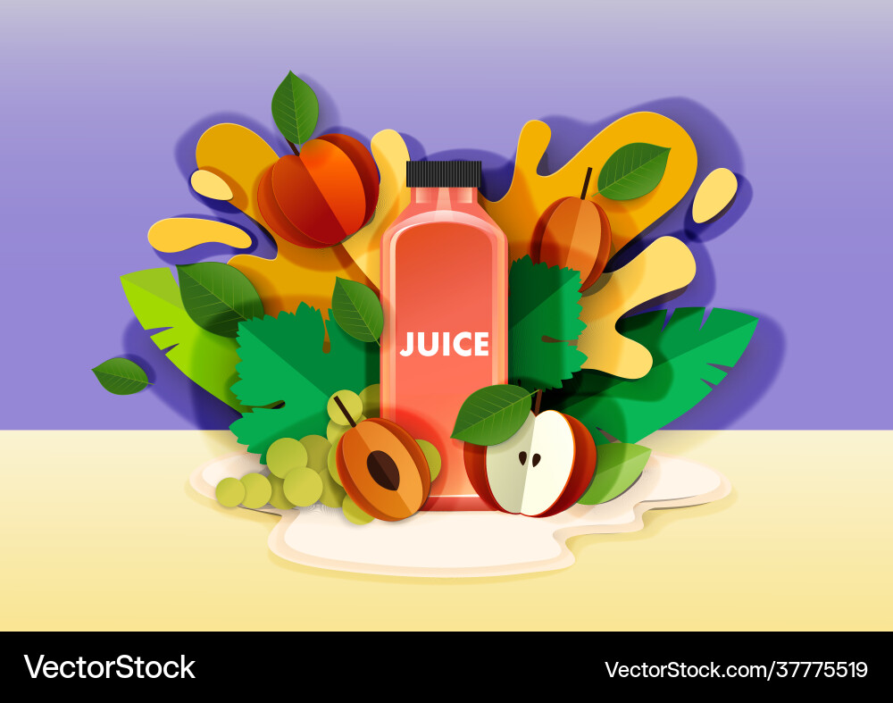Multifruit juice drink bottle fresh fruits Vector Image