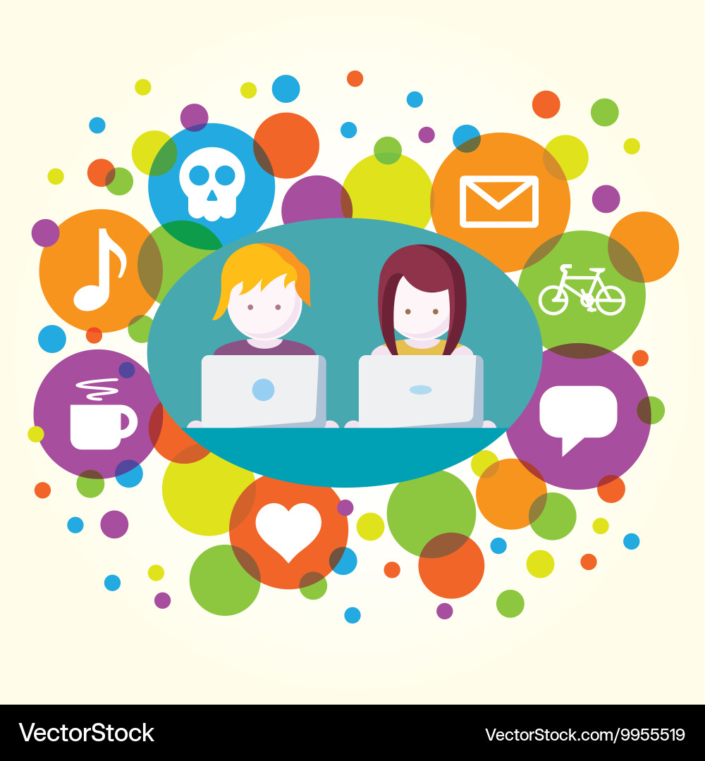 Social media network people with computers Vector Image