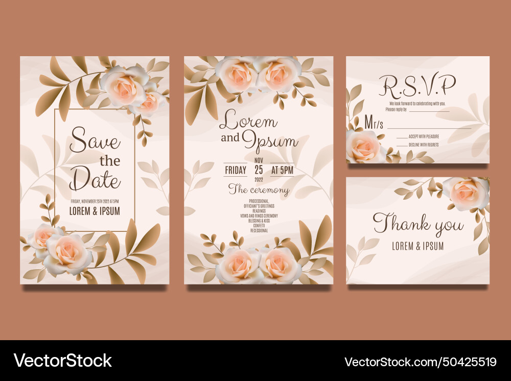 Wedding invitation template with brown roses Vector Image