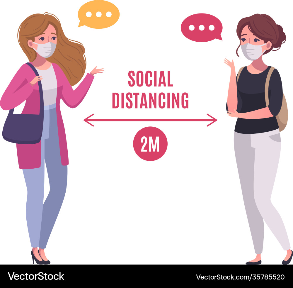 Cartoon social distancing concept Royalty Free Vector Image