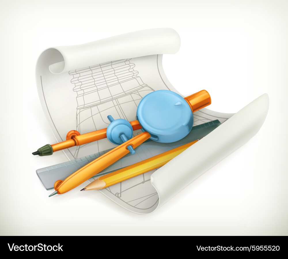 Compass ruler and pencil Royalty Free Vector Image