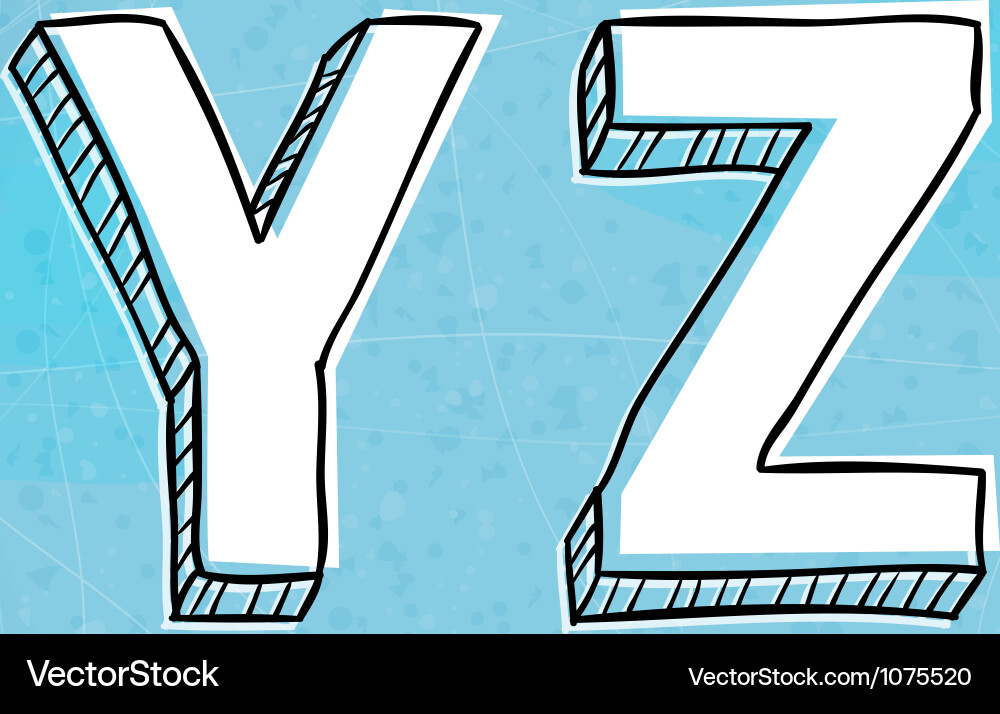 Doodle style hand drawn alphabet y-z Royalty Free Vector