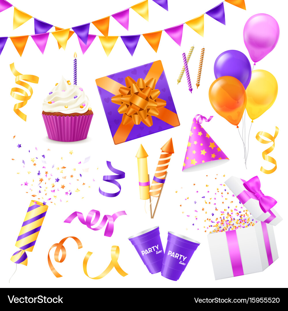 Realistic party icon set Royalty Free Vector Image