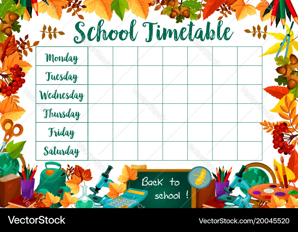 School lessons timetable schedule template Vector Image