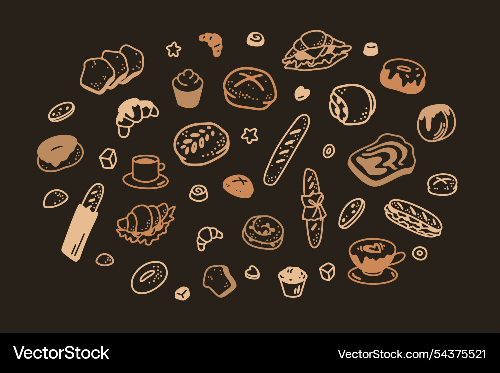 Bakery chalkboard pastry bread sandwich in doodle Vector Image