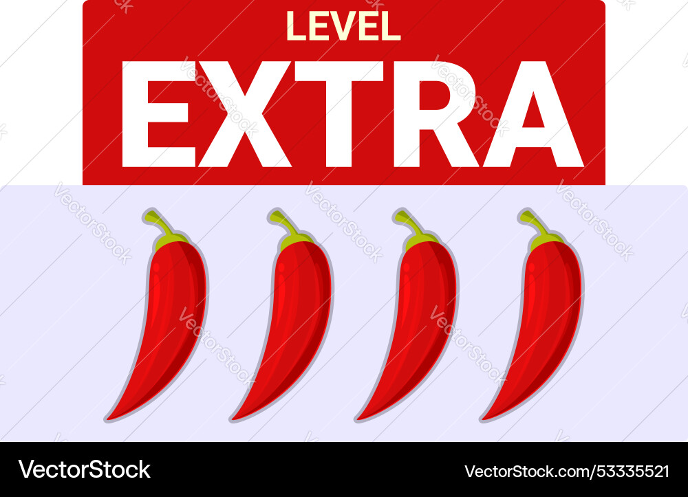 Four red chili peppers indicating extra level Vector Image