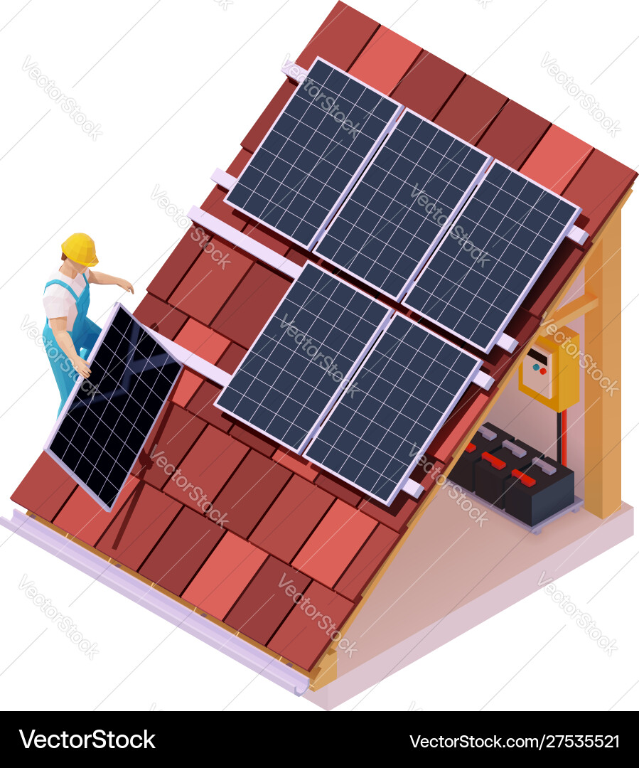 Isometric Solar Panel Installation Royalty Free Vector Image